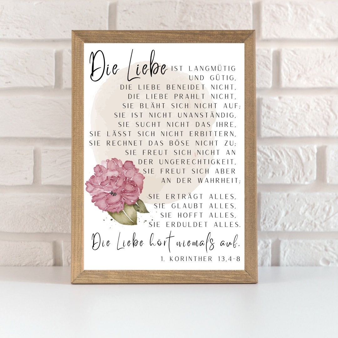 Bibelvers Poster Die Liebe christliche Geschenkidee 1. Korinther 13,4-8 ...