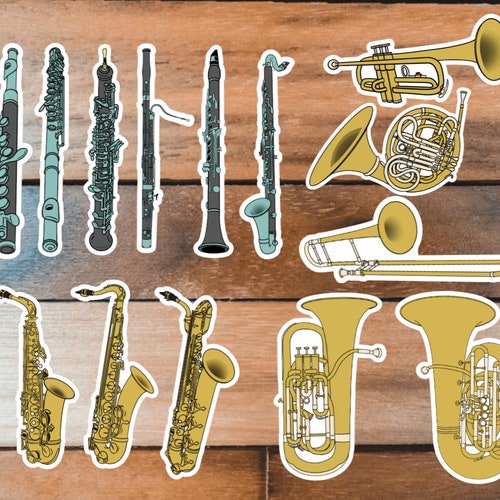 Wind Instrument Sticker Set Band Instrument Sticker Set - Etsy