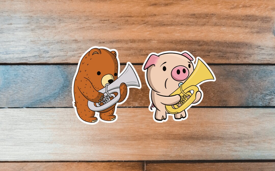Tuba Player Sticker, Tuba Sticker, Bear Playing Tuba Sticker, Pig ...