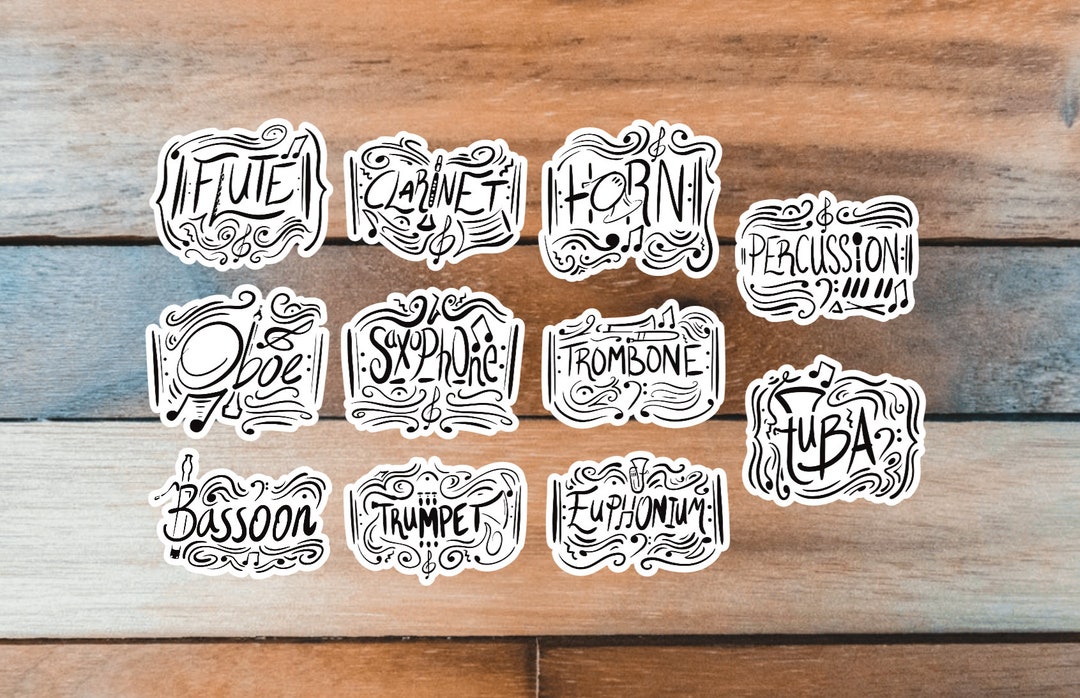 Wind Instrument Sticker Set, Band Instrument Sticker Set, Band ...