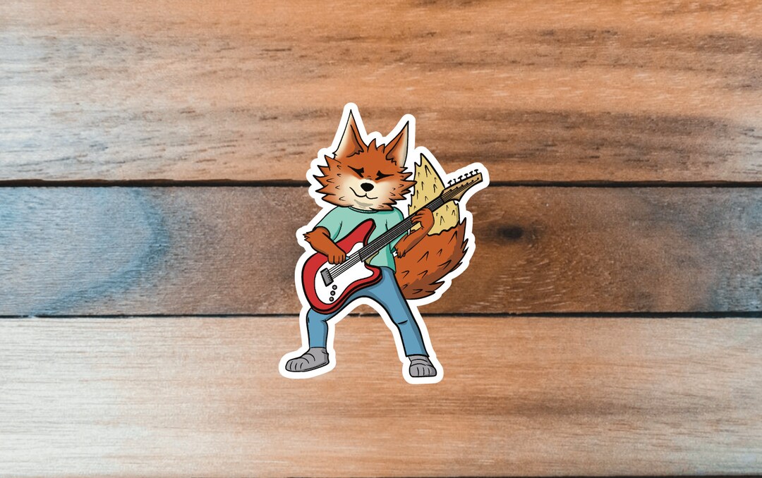 Guitar Player Sticker, Electric Guitar Fox Sticker, Rock Music Sticker ...
