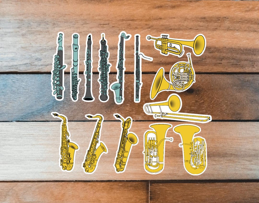 Wind Instrument Sticker Set, Band Instrument Sticker Set - Etsy