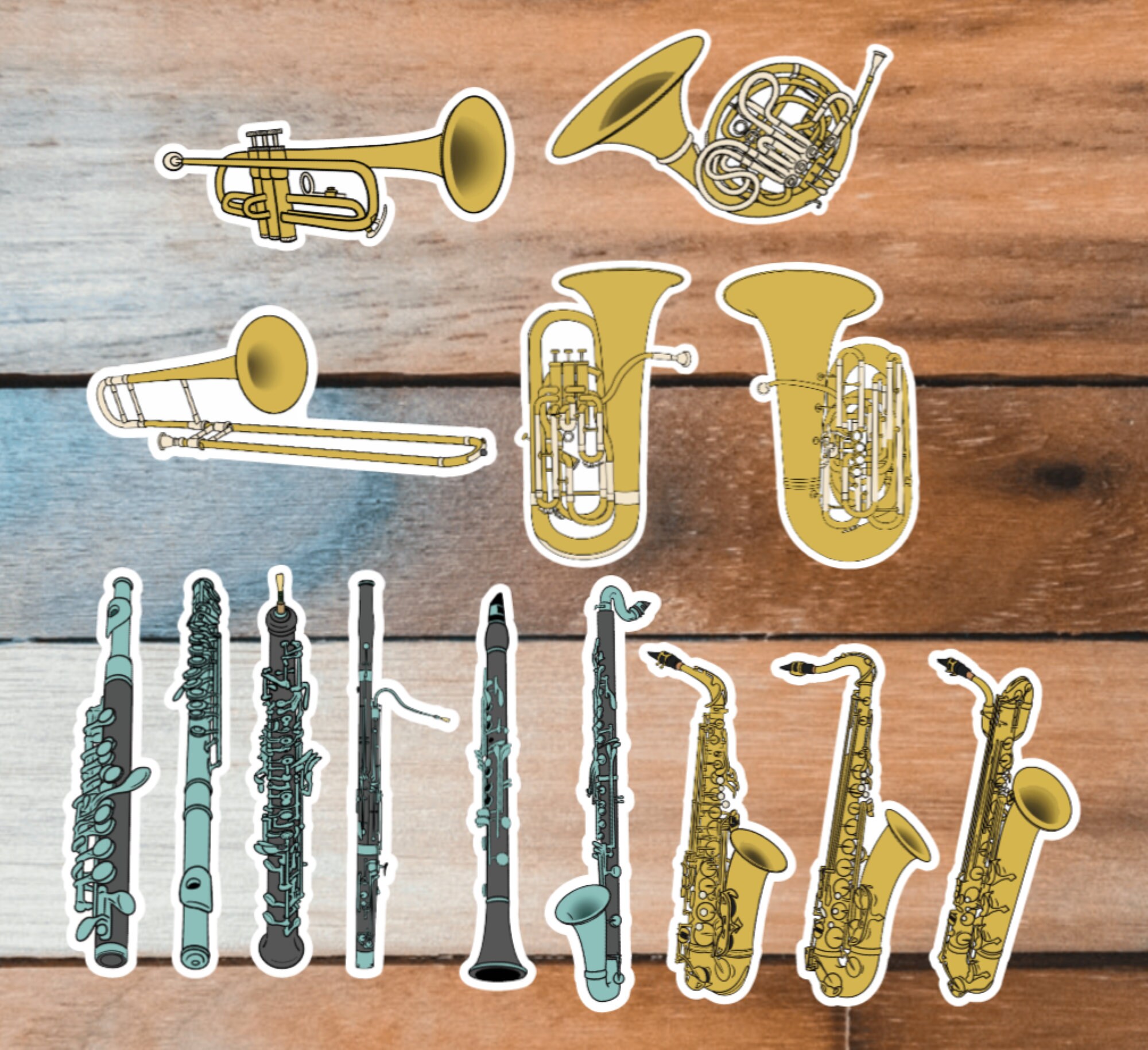 Wind Instrument Sticker Set Band Instrument Sticker Set - Etsy