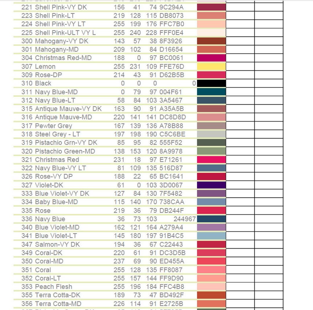 Printable DMC Thread Color Chart Tracker Inventory Sheet - Etsy UK