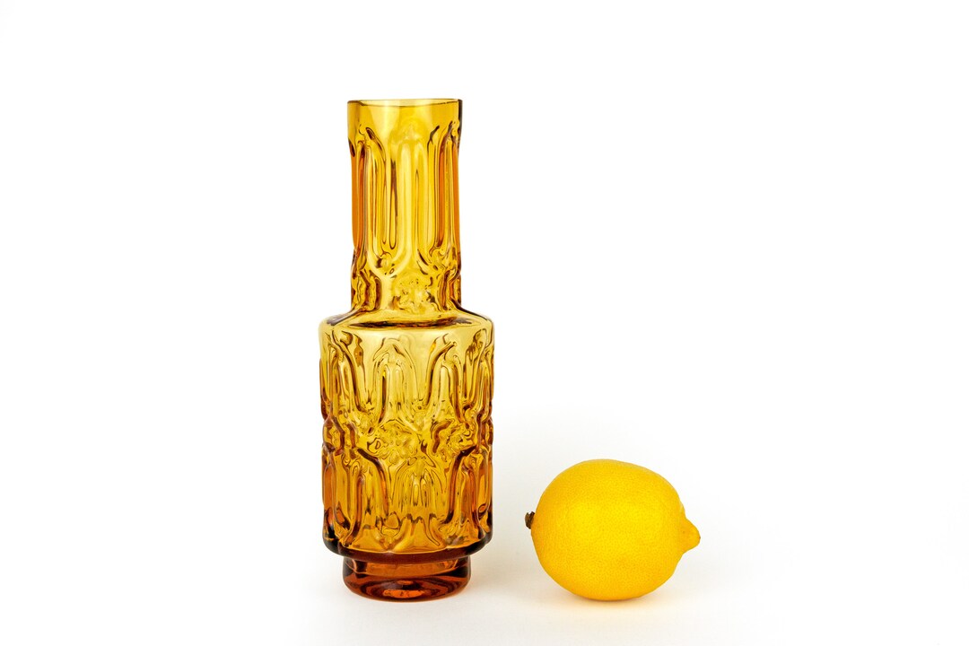 Vintage Mid Century Hirschberg Yellow Glass Vase 60s 70s German Glass ...