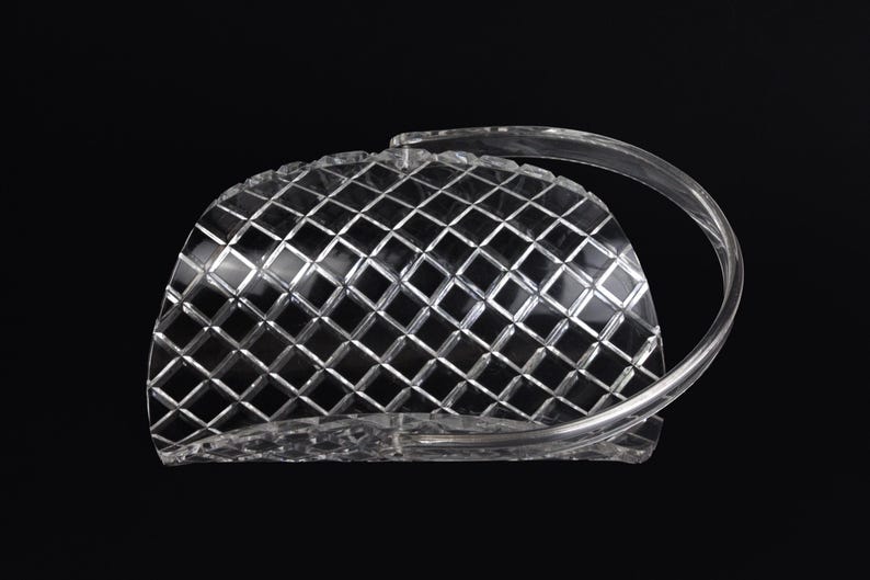 Vintage Clear Early Plastic Lucite or Acrylic Handled Basket With Cut ...