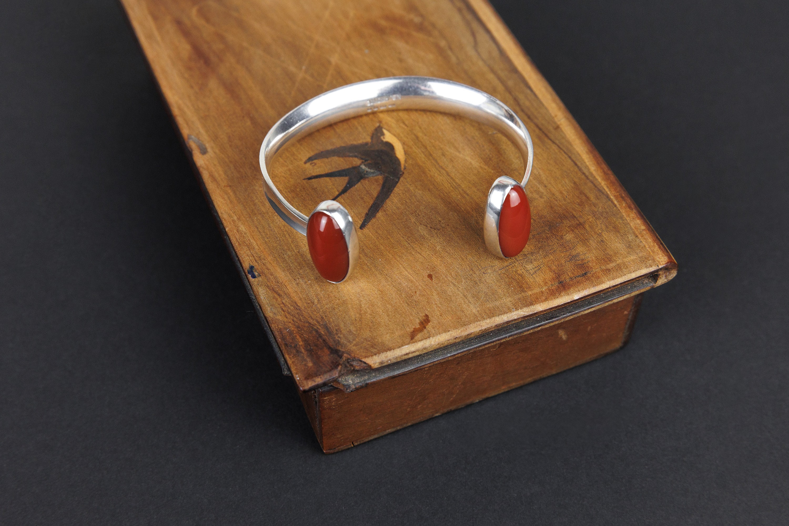 Vintage Silver Torque Bangle With 2 Red Oval Stones - Etsy