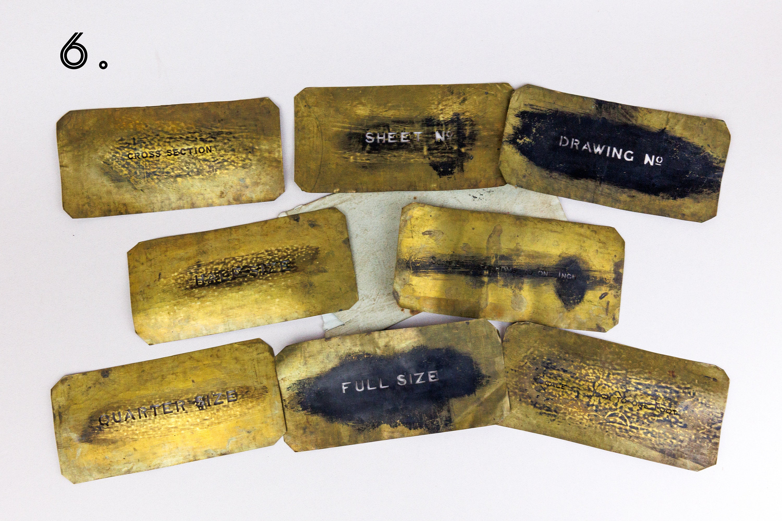 Vintage Brass Sheet Architects or Surveyors Stencils, Letters, Numbers ...