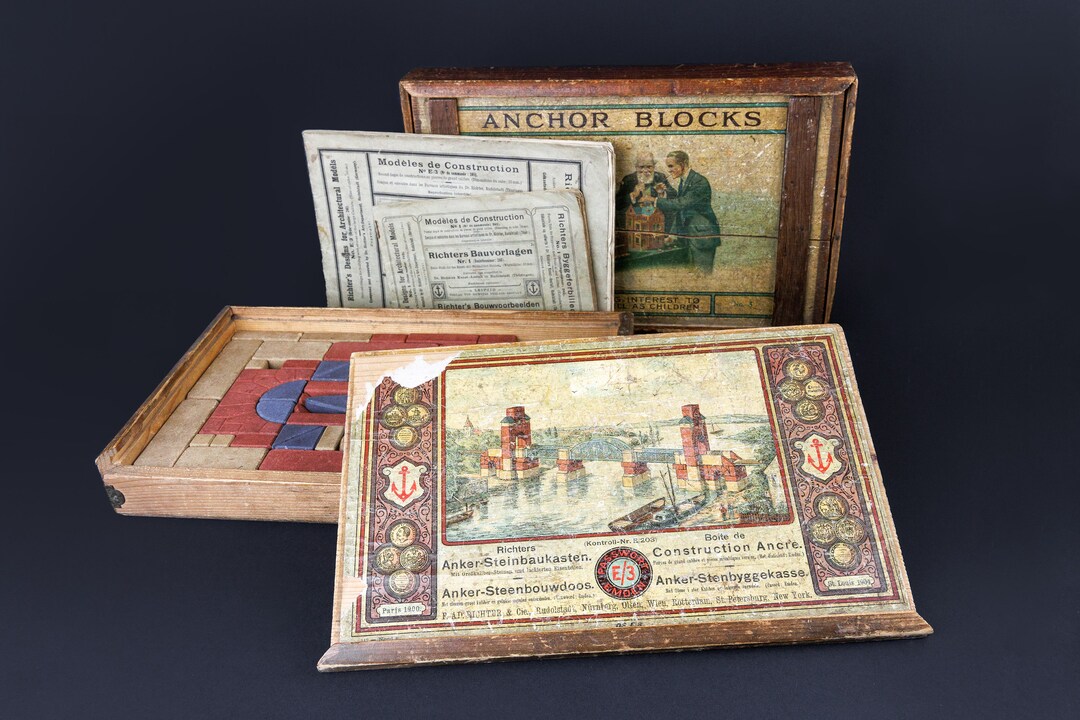 2x Antique Richter’s Boxed Anchor Building Stones, Building Blocks in ...