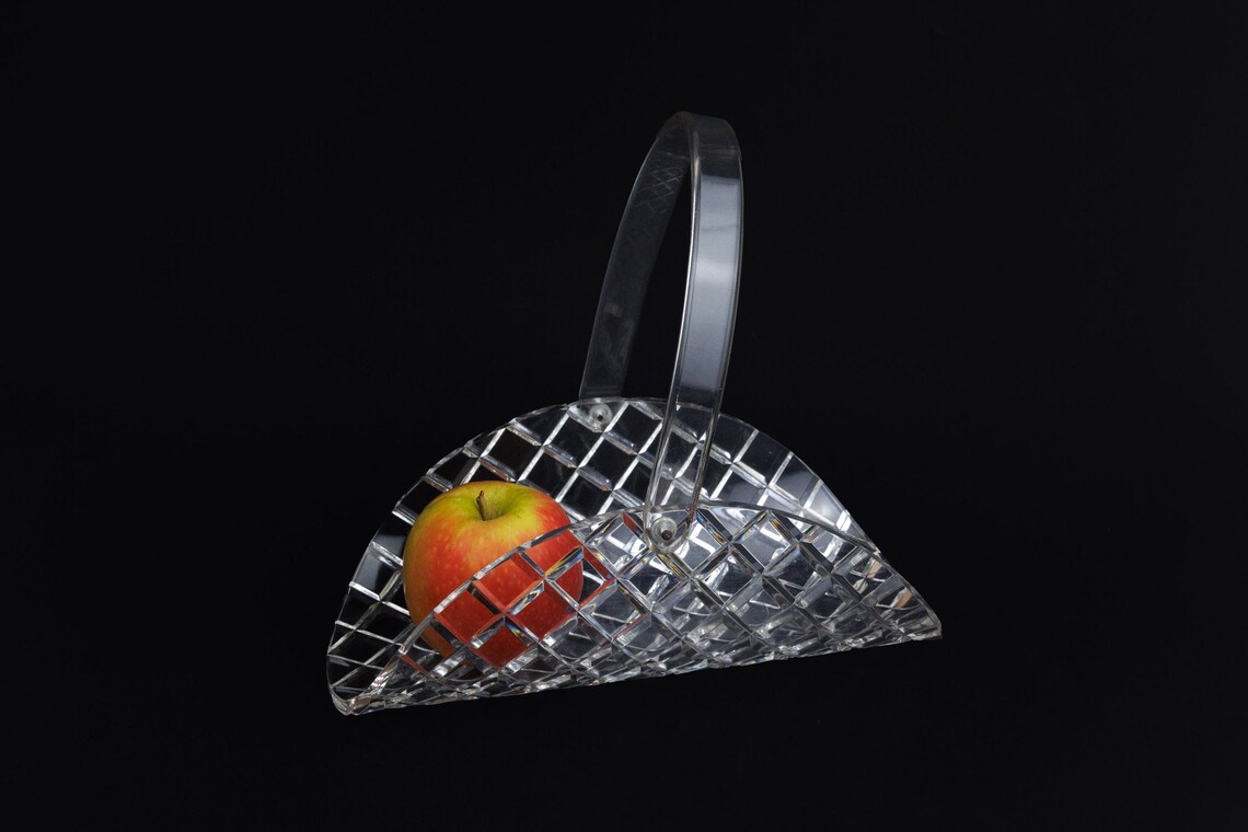 Vintage Clear Early Plastic Lucite or Acrylic Handled Basket With Cut ...