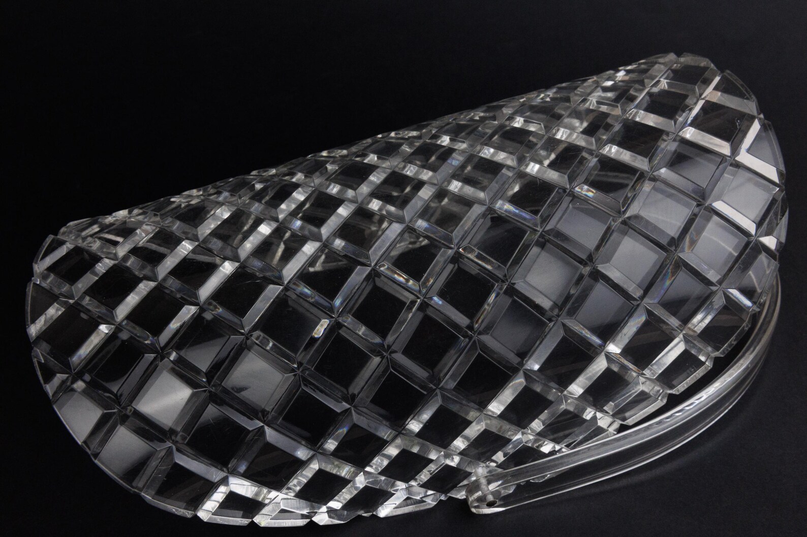Vintage Clear Early Plastic Lucite or Acrylic Handled Basket With Cut ...
