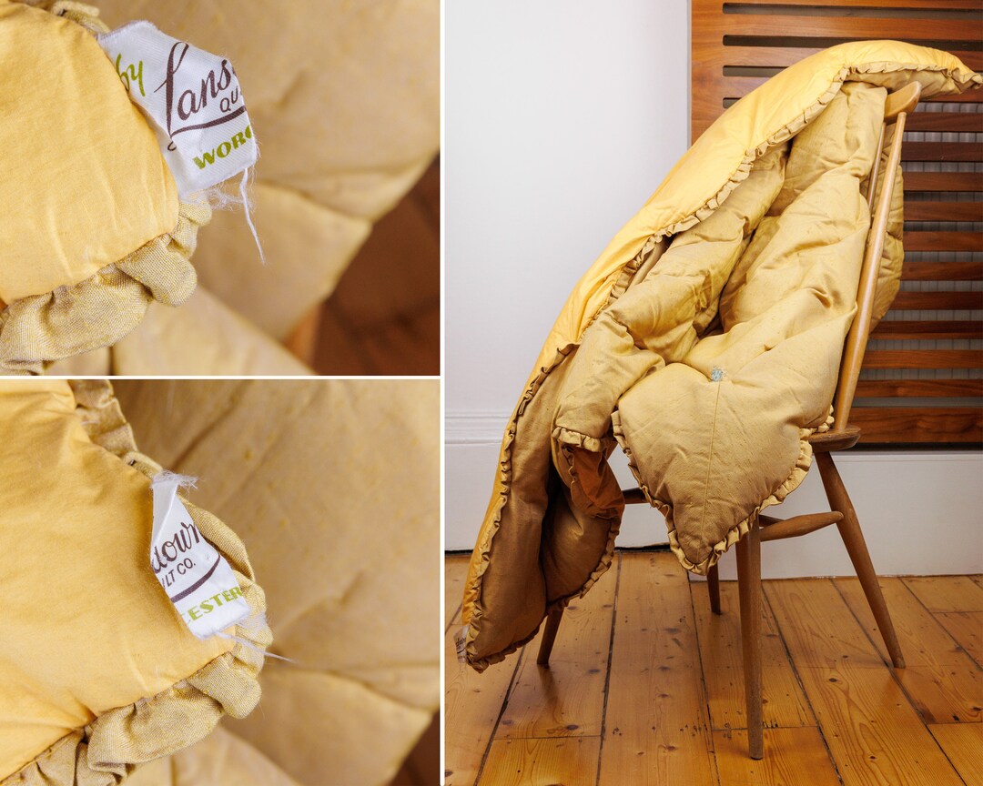 Vintage Gold Yellow Lansdown Worcester Double Eiderdown, Scalloped ...