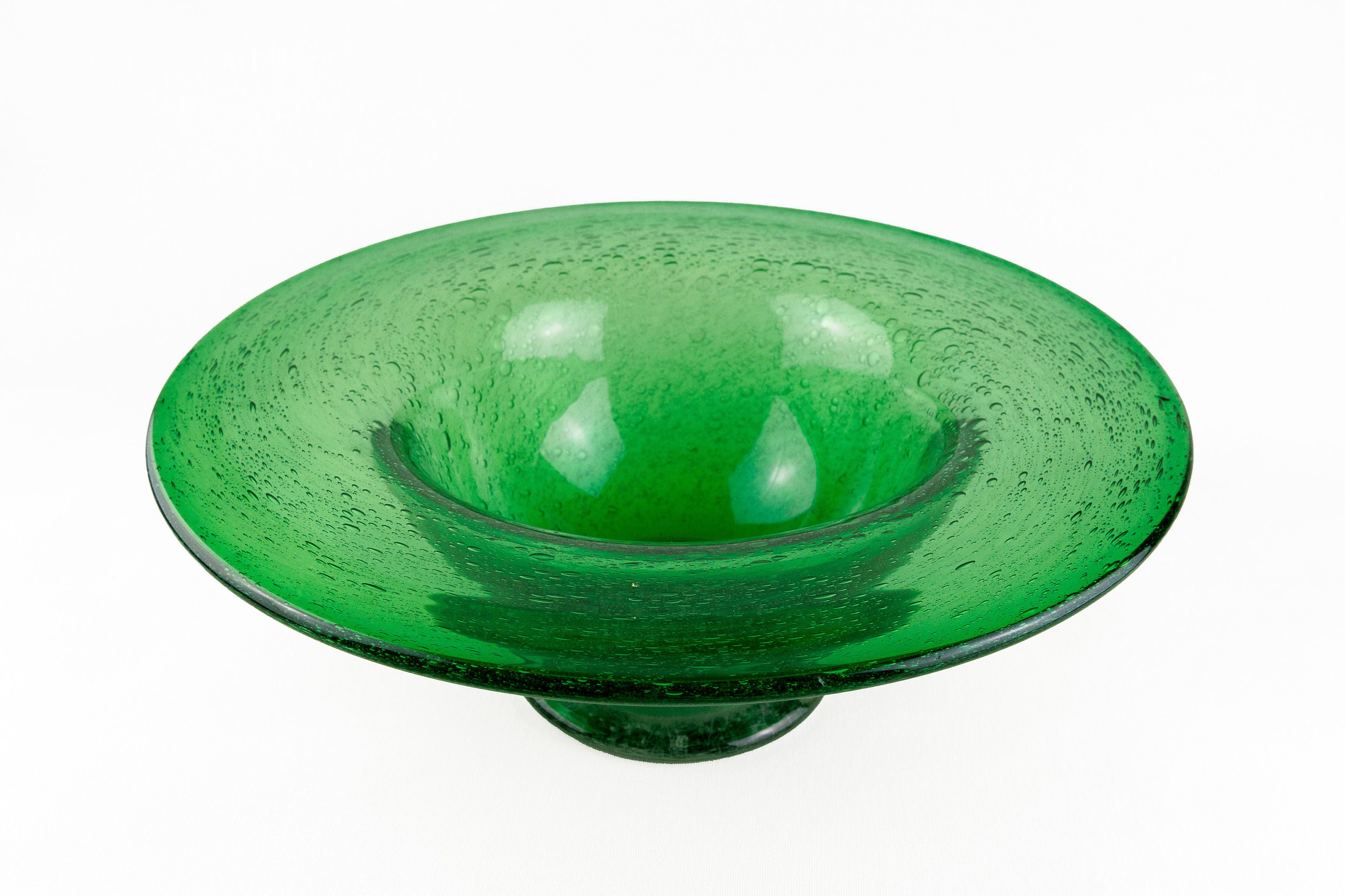 Vintage Green Glass Bowl With Controlled Bubbles Wide Rim - Etsy