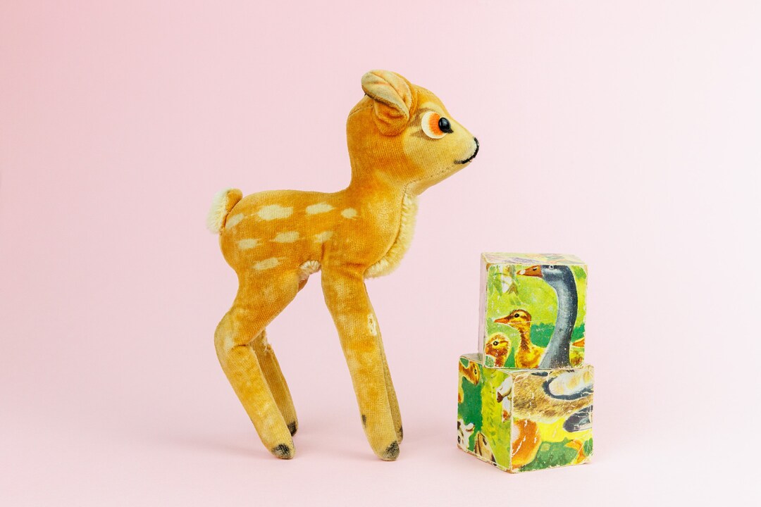 Vintage Steiff Small Velvet Bambi Deer, Button and Worn Flag, Mid ...