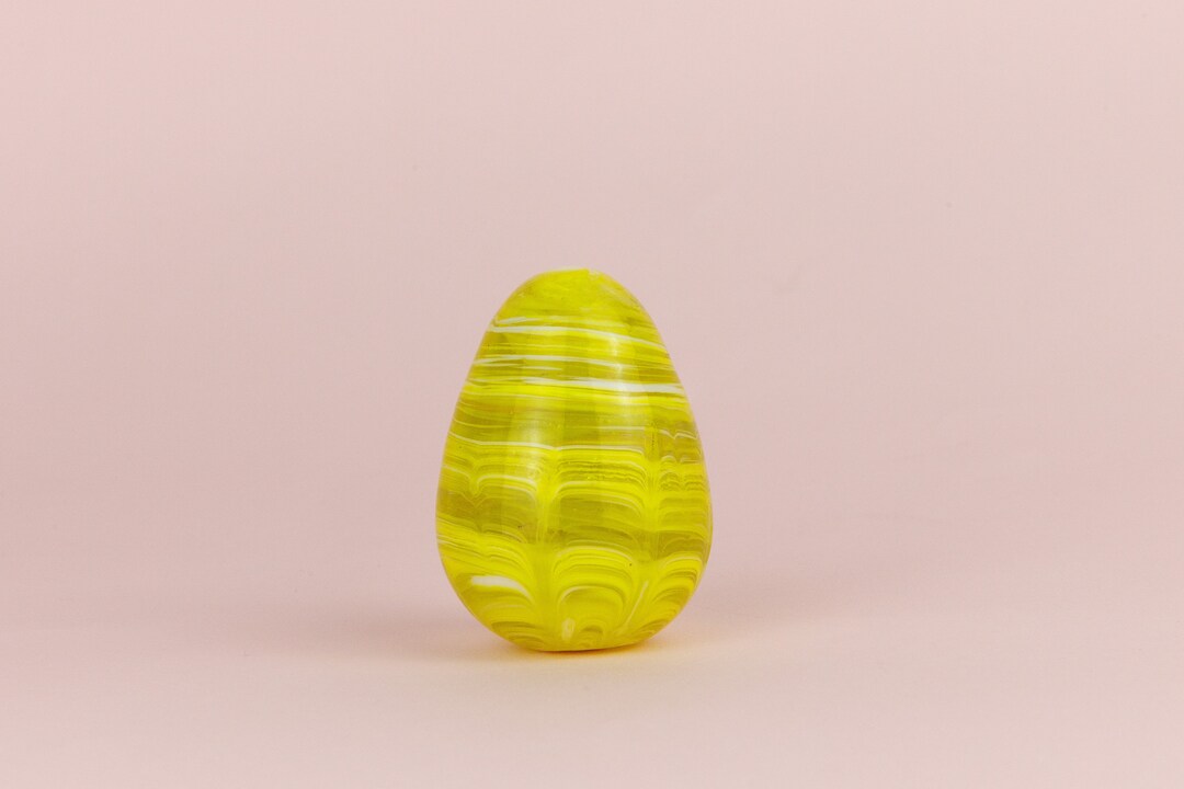 Antique Victorian Small Egg Shape Glass Paperweight Swirled Yellow and ...