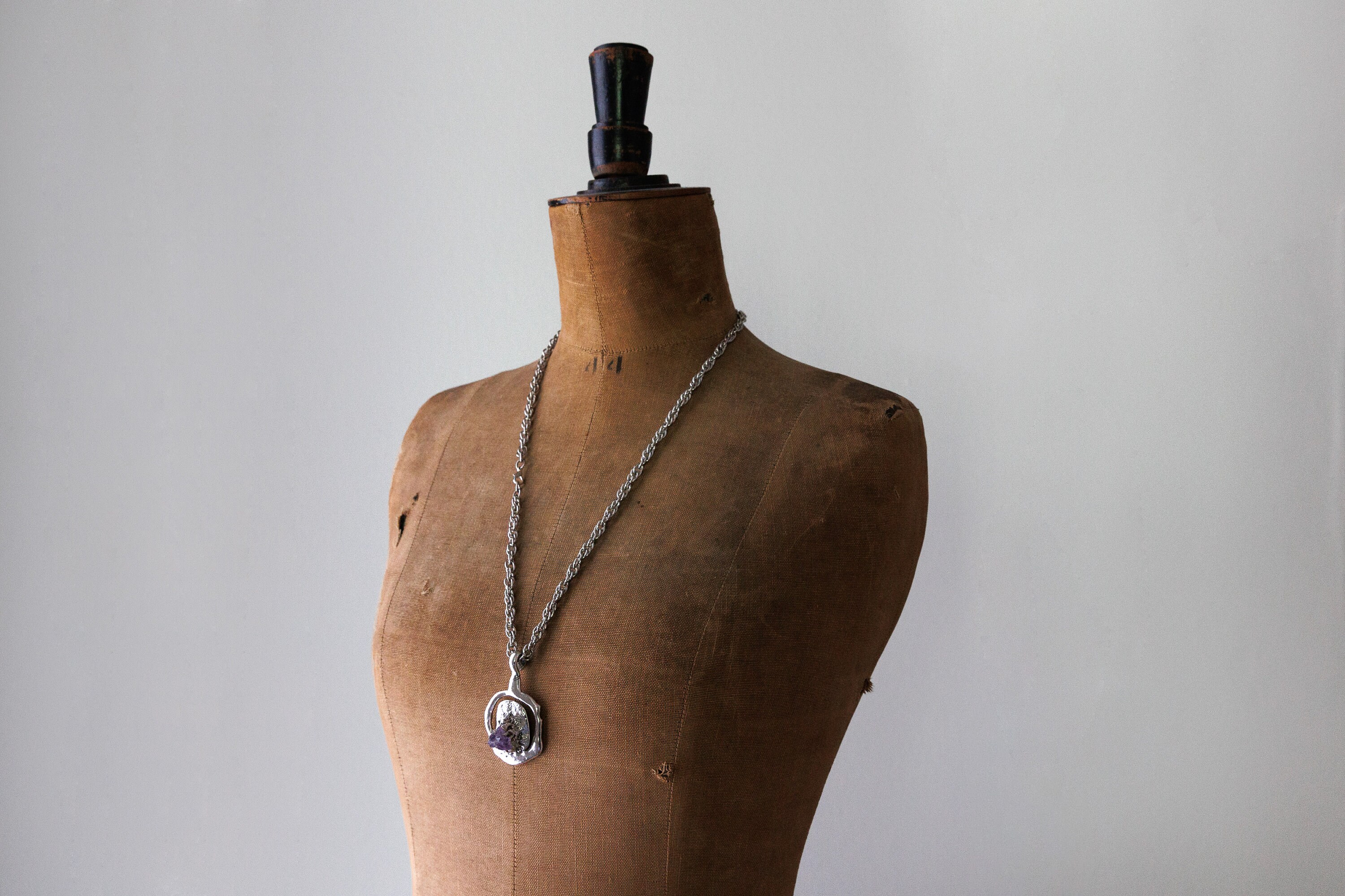 Vintage J Hull Modernist Pendant Necklace on Chain, 60s 70s, Amethyst ...