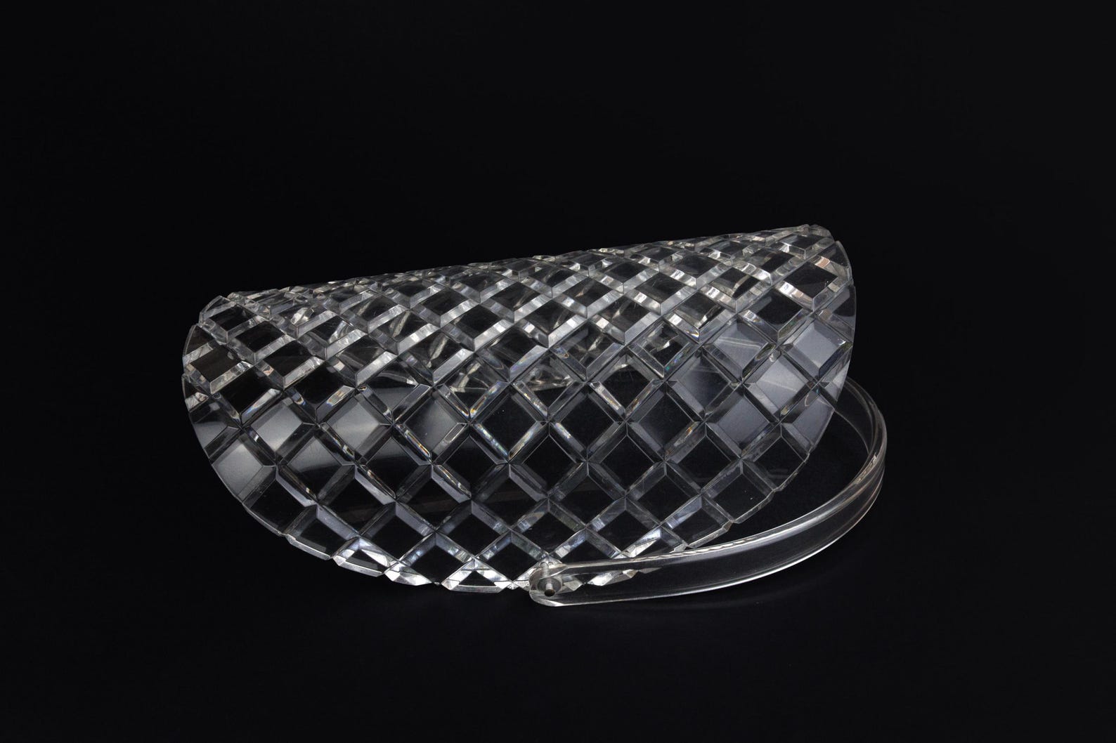 Vintage Clear Early Plastic Lucite or Acrylic Handled Basket With Cut ...