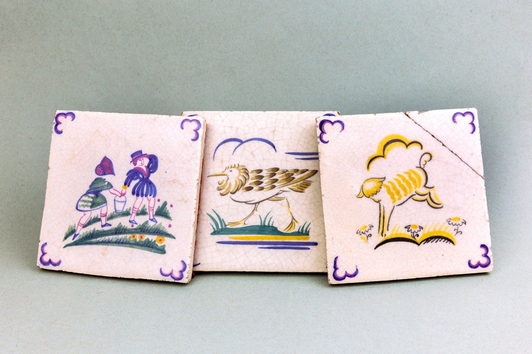 3x Vintage Poole Pottery Vintage Tiles, Dora Batty Nursery Rhyme Series ...