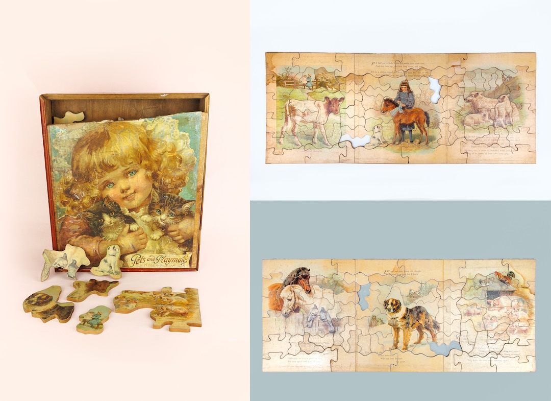 Antique Double Dissection Puzzle, Original Wooden Box, Double Sided ...