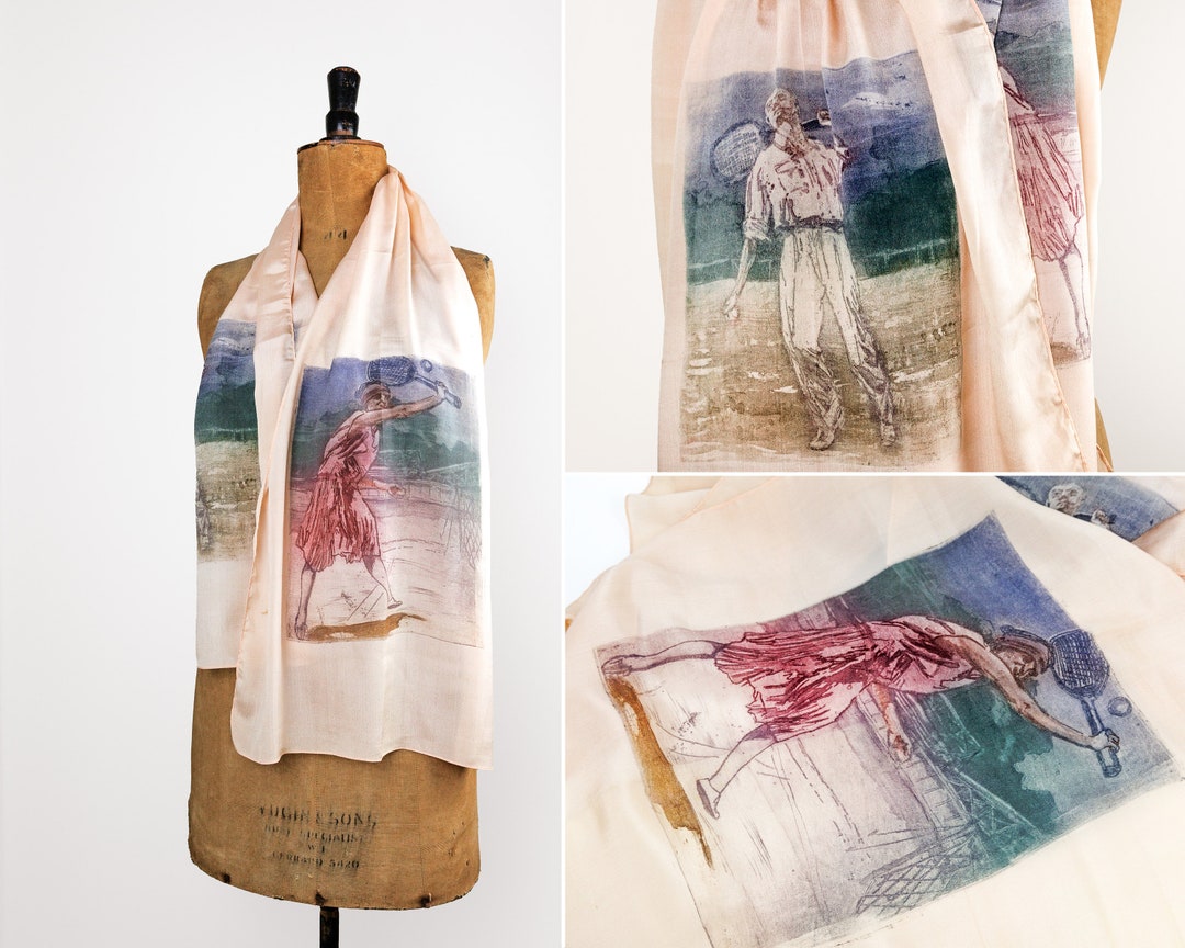 Vintage Art Deco 20s Silk Stole Scarf in Pale Peachy Pink With Printed ...