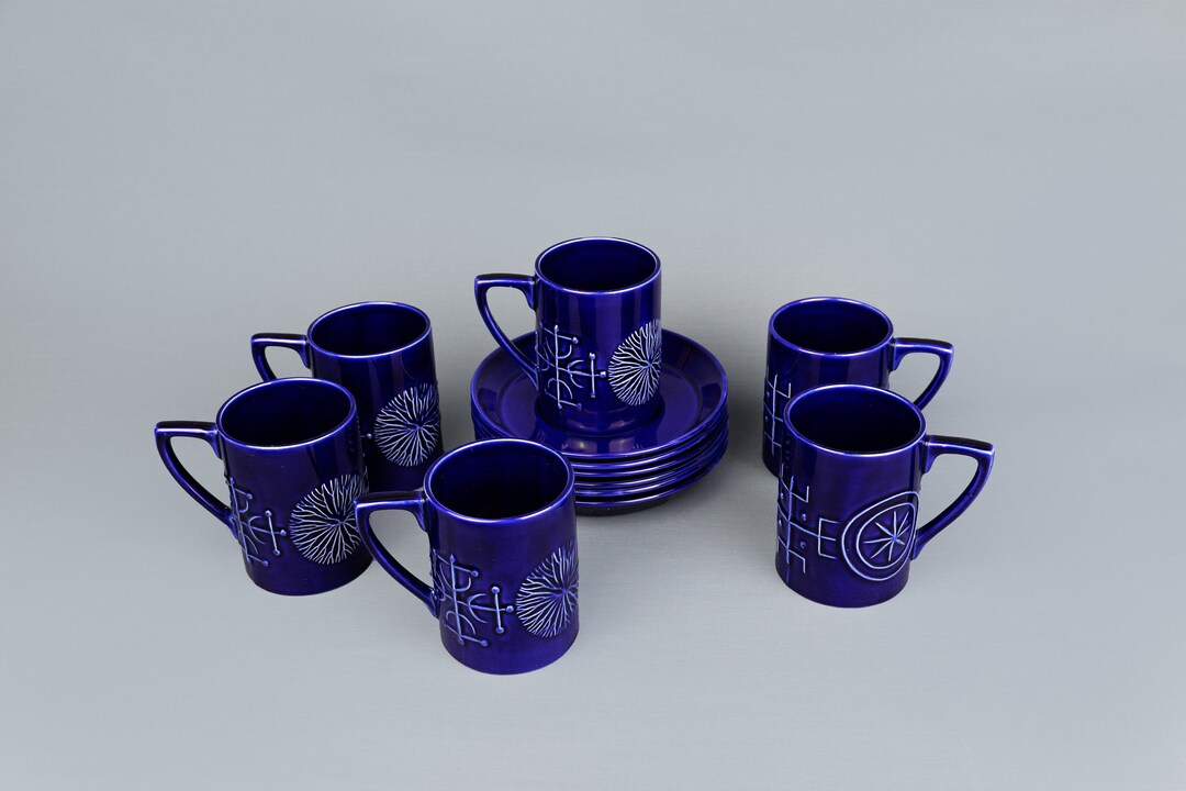 6x Vintage Portmeirion Totem Cups and Saucers Deep Blue Retro - Etsy