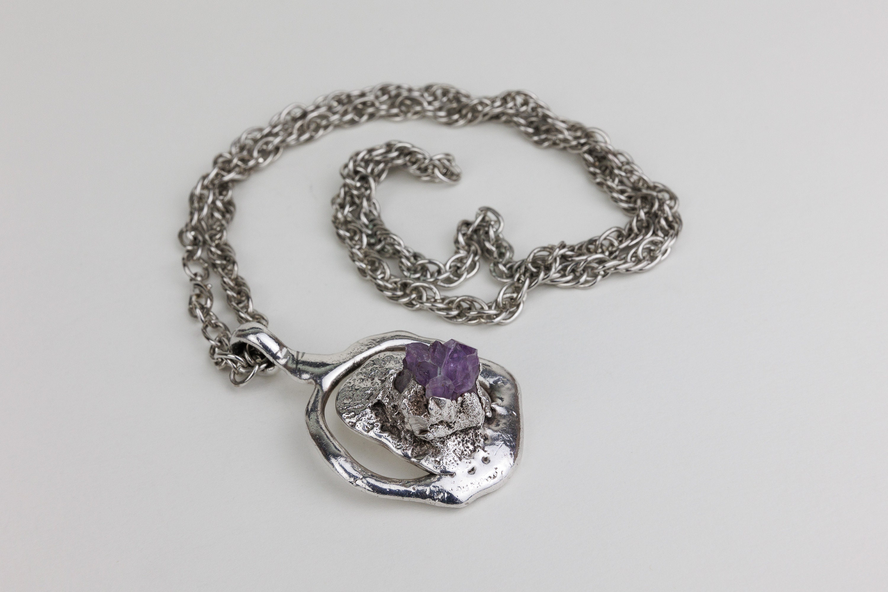 Vintage J Hull Modernist Pendant Necklace on Chain, 60s 70s, Amethyst ...