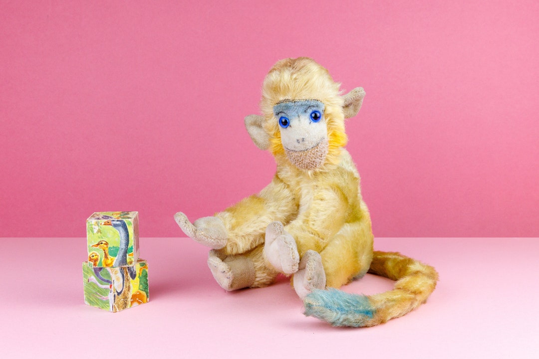 Vintage Steiff Mungo Monkey, With Button Late 50/60s, Blue Eyes, Orange ...
