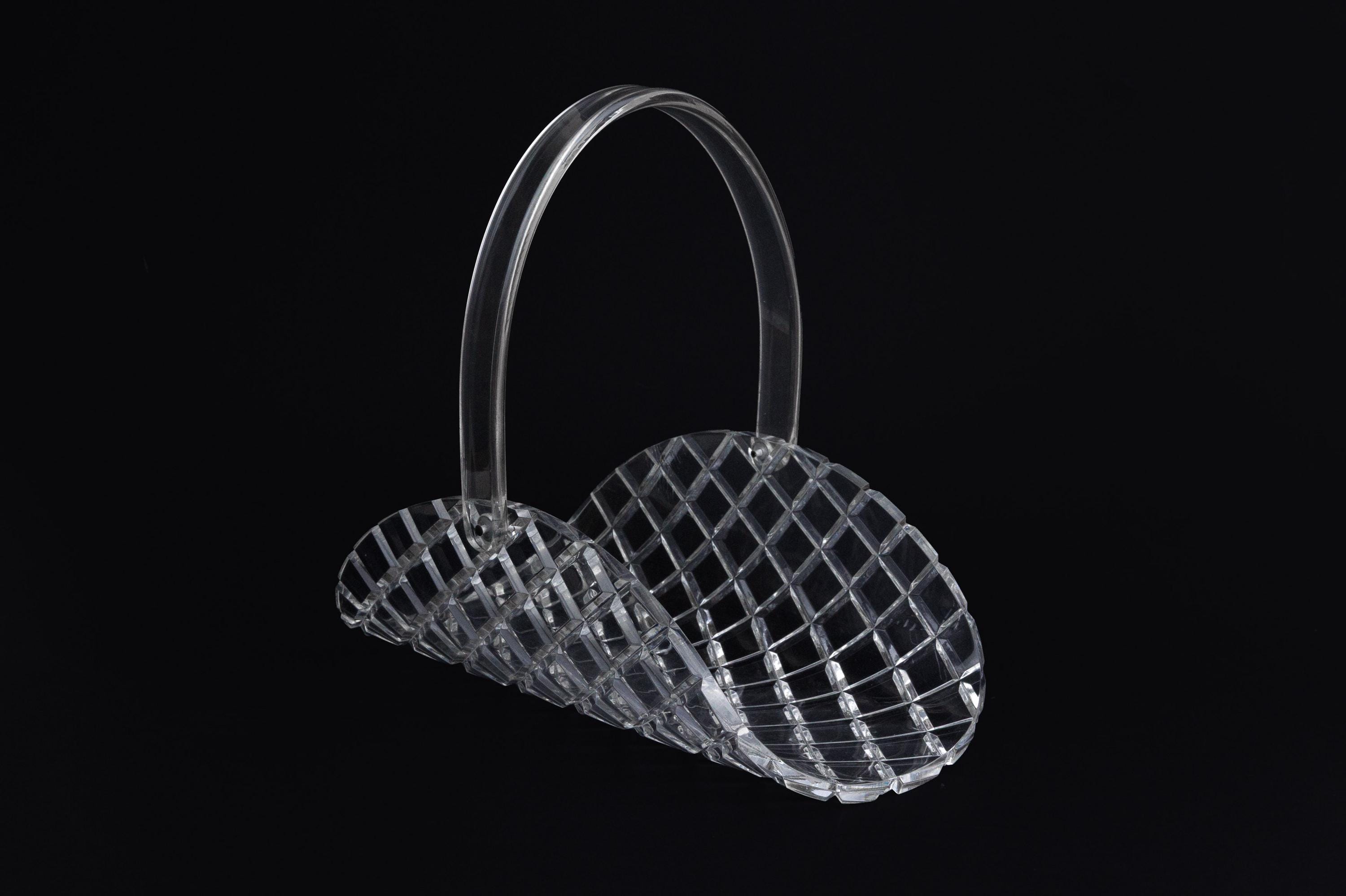 Vintage Clear Early Plastic Lucite or Acrylic Handled Basket With Cut ...