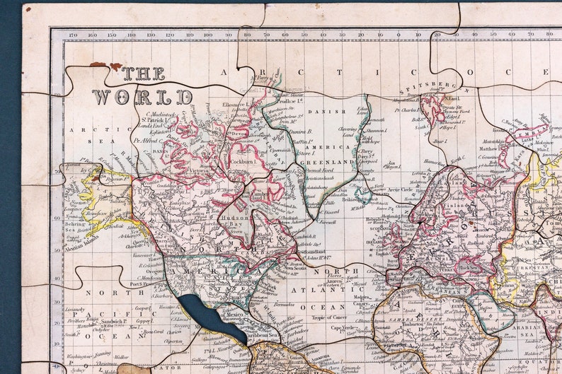 Antique W Peacock's Superior Dissected Maps of the World Puzzle ...
