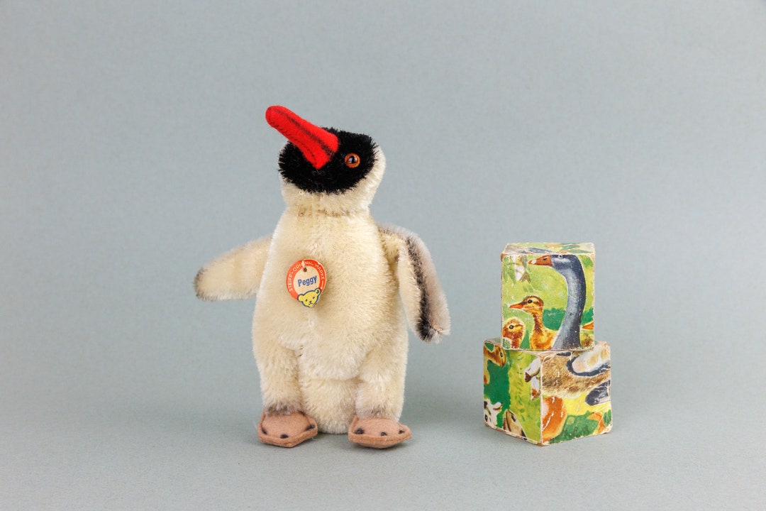 Vintage Small Steiff Peggy Penguin, Chest Tag and Button, German Mohair ...