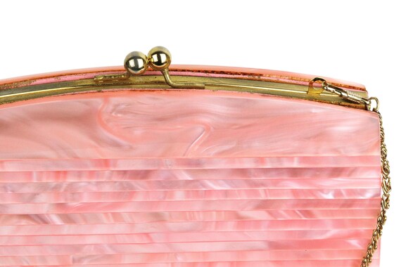 Vintage Pink Pearlised Plastic Handbag, Lucite, Brass… - Gem