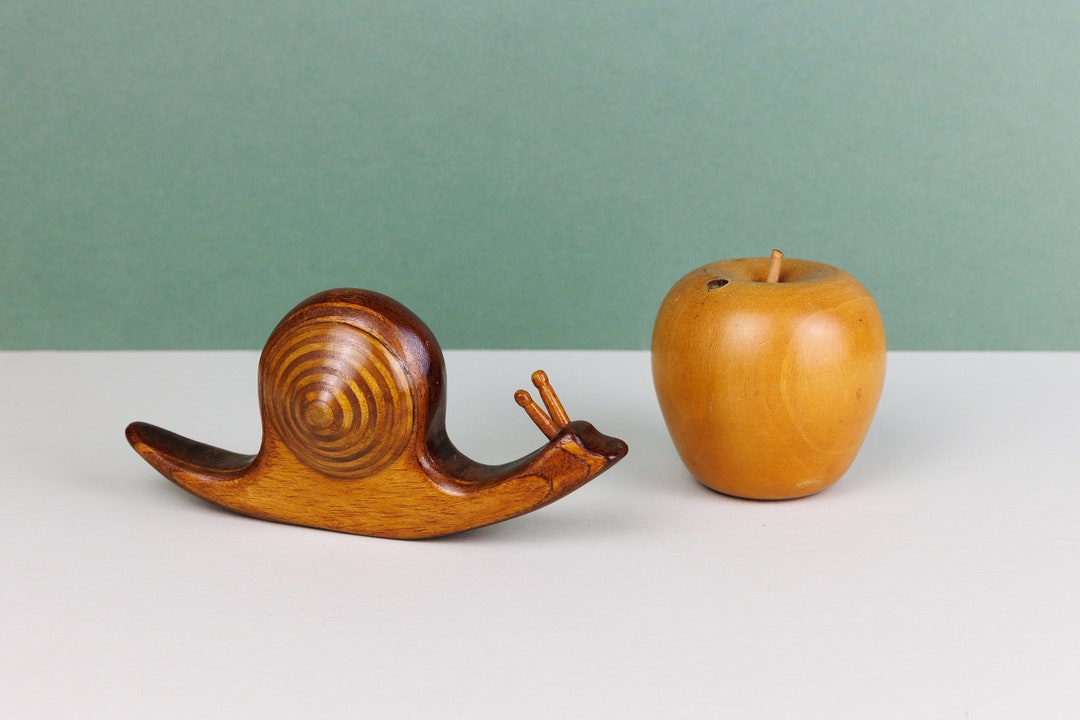 Vintage Wooden Treen Snail or Apple, Decorative Carved Wood Objects ...