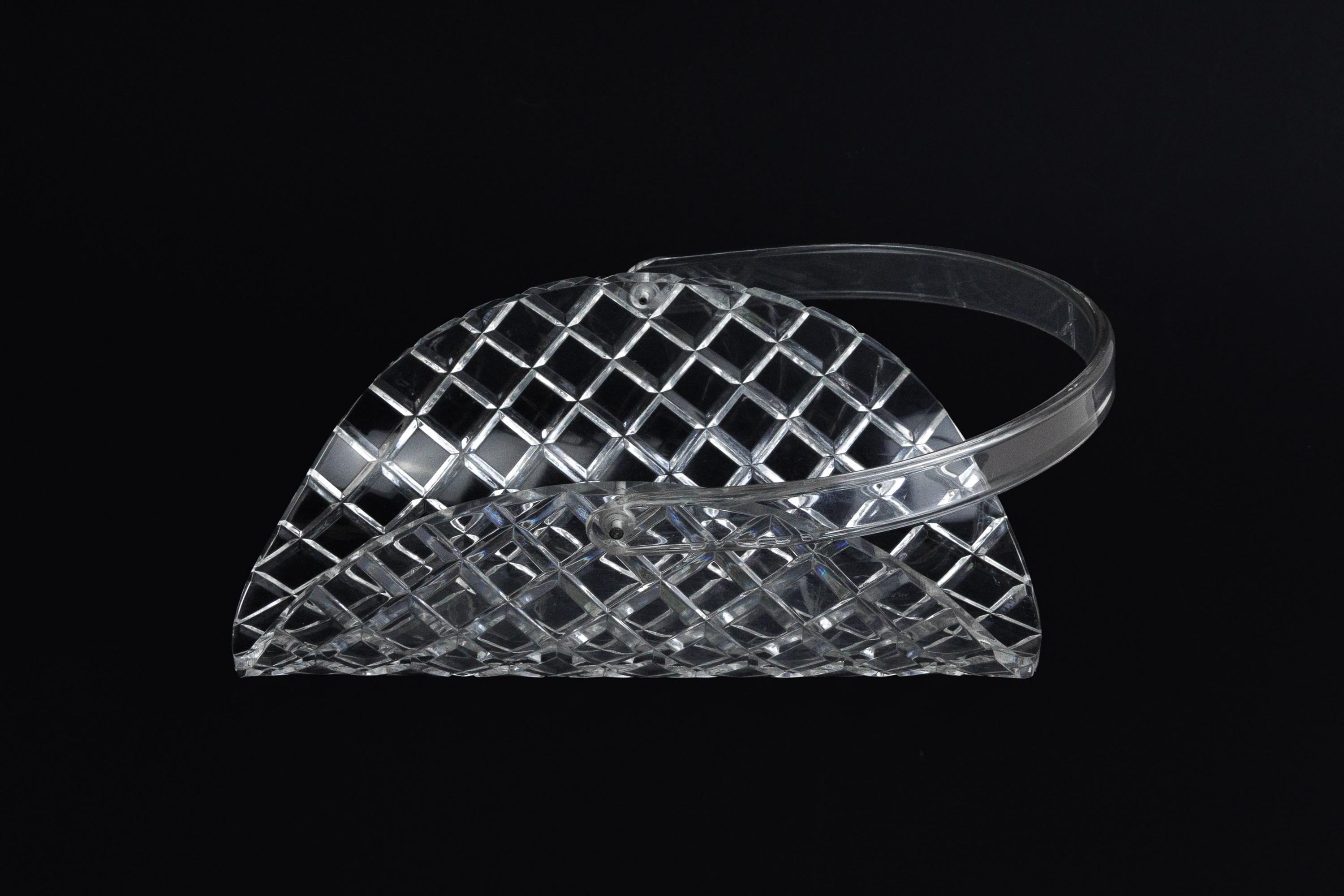 Vintage Clear Early Plastic Lucite or Acrylic Handled Basket With Cut ...