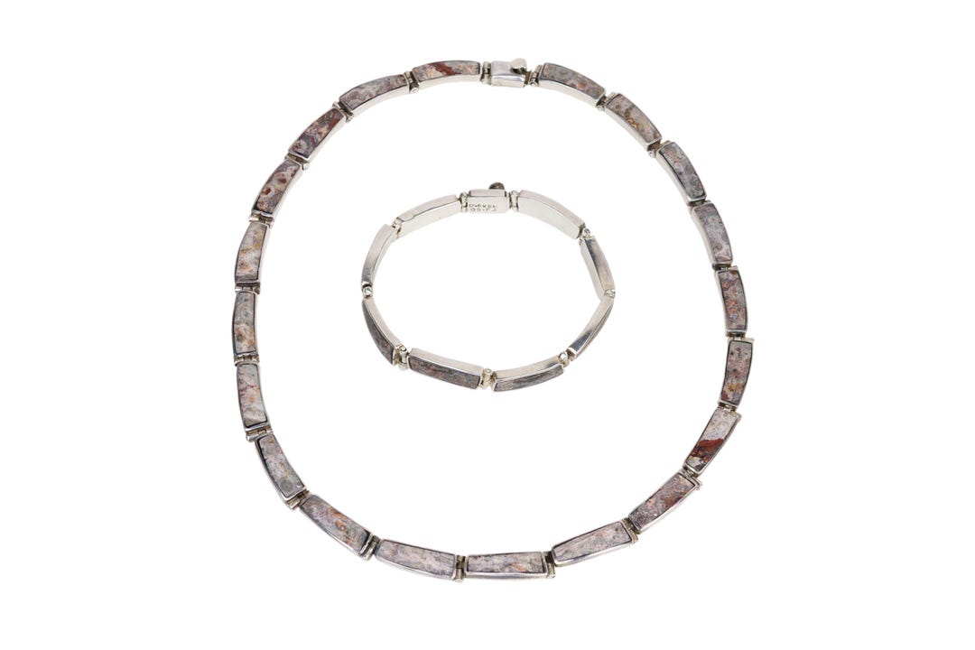 Vintage Silver Mexican Necklace and Bracelet Set, Stamped Mexico 950 ...