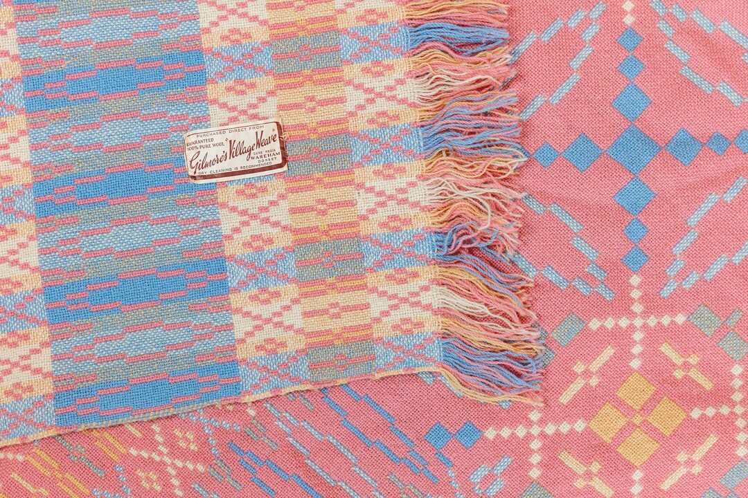 Very Large Vintage Light Blue, Pink and Yellow Welsh Blanket, Original ...