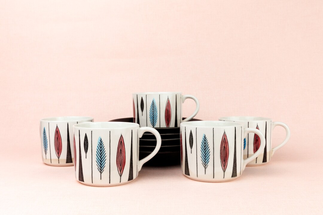 5x Mid Century Rorstrand Swedish Ceramic Tango Coffee Cups and Black ...