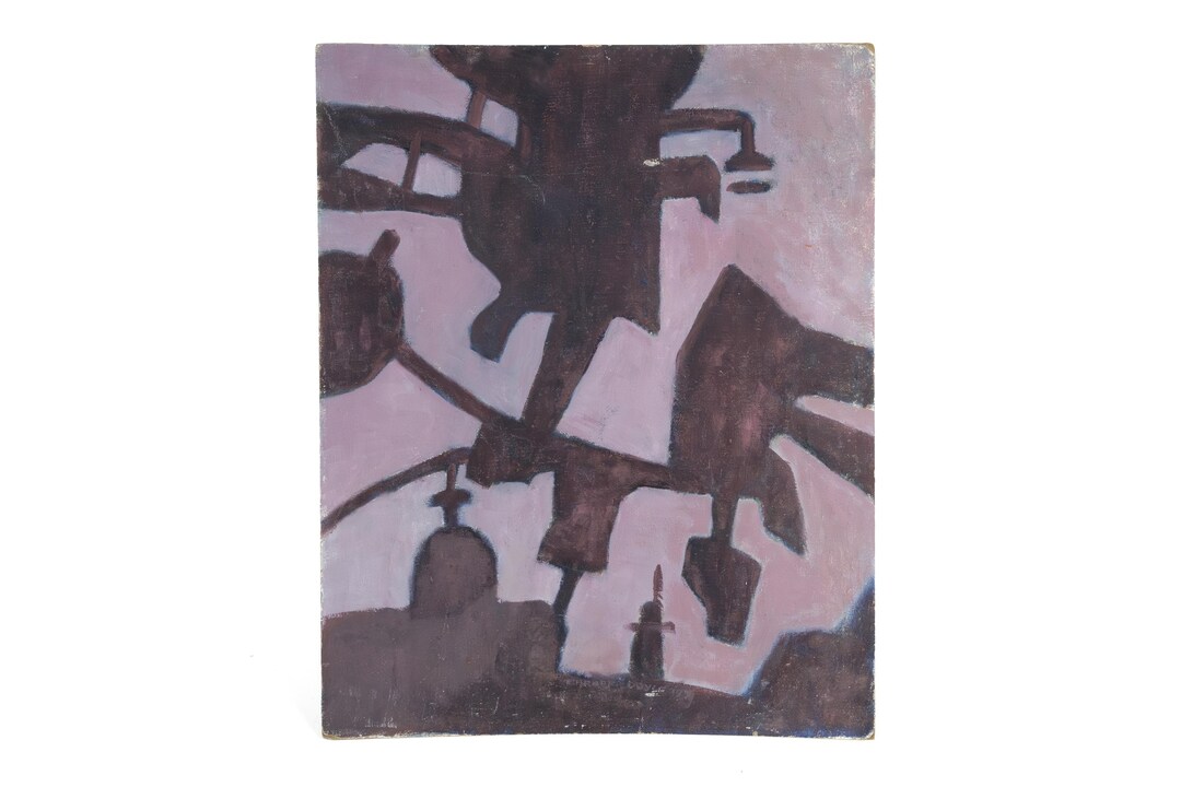Retro Barbara Doyle Vintage Abstract Oil Painting on Board, Modernist ...