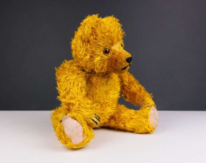 Vintage German Teddy Bear, Honey Yellow Long Pile Curly Fur, Jointed ...