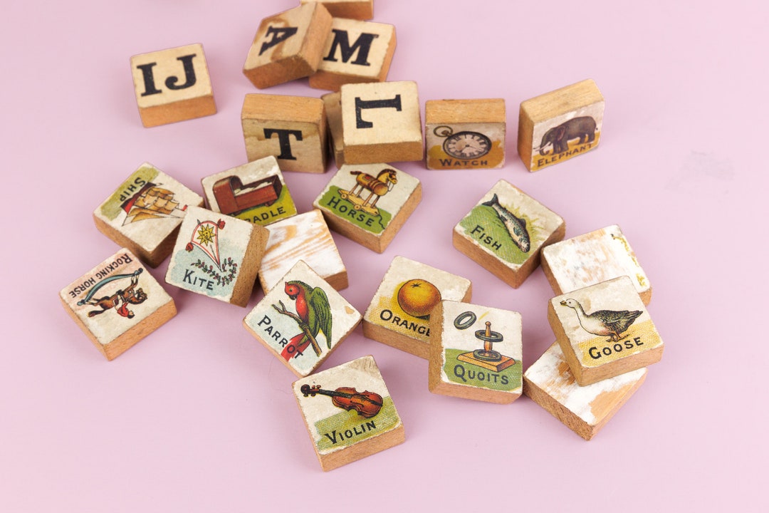 Antique Colourful Lithograph Vintage Wooden Toy Learning Alphabet ...
