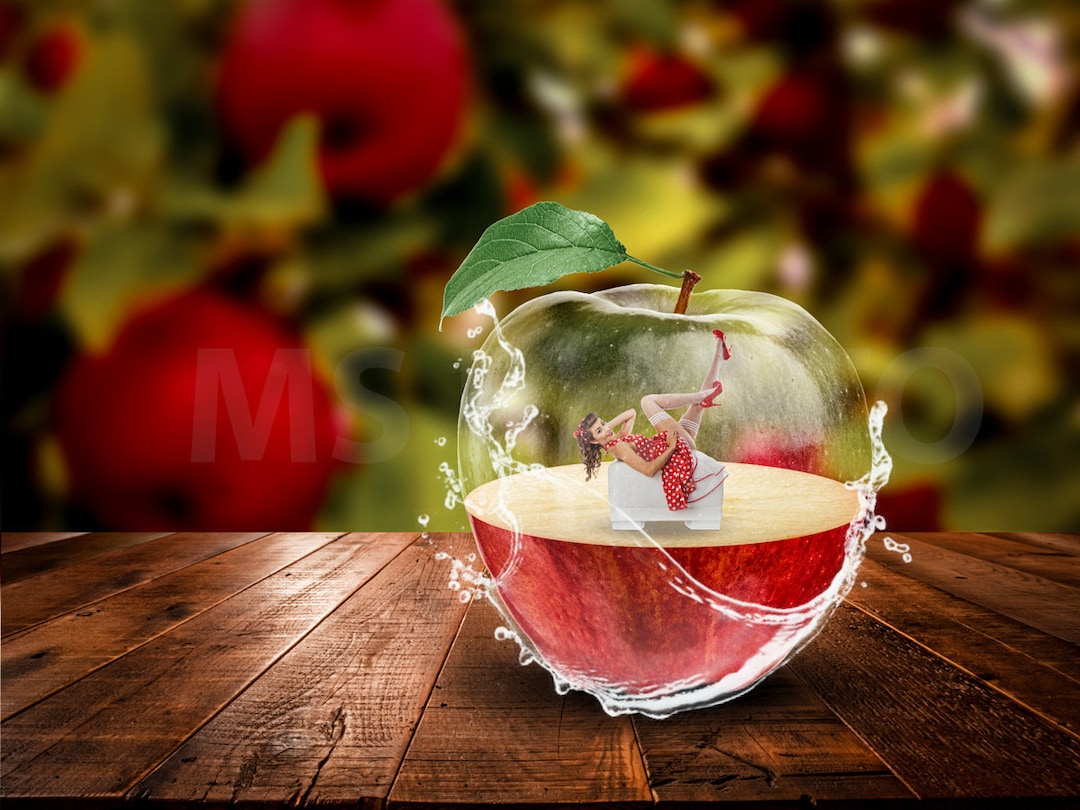 Surreal Apple Pin-up Art Print | Retro Conceptual Wall Art | 300 DPI ...