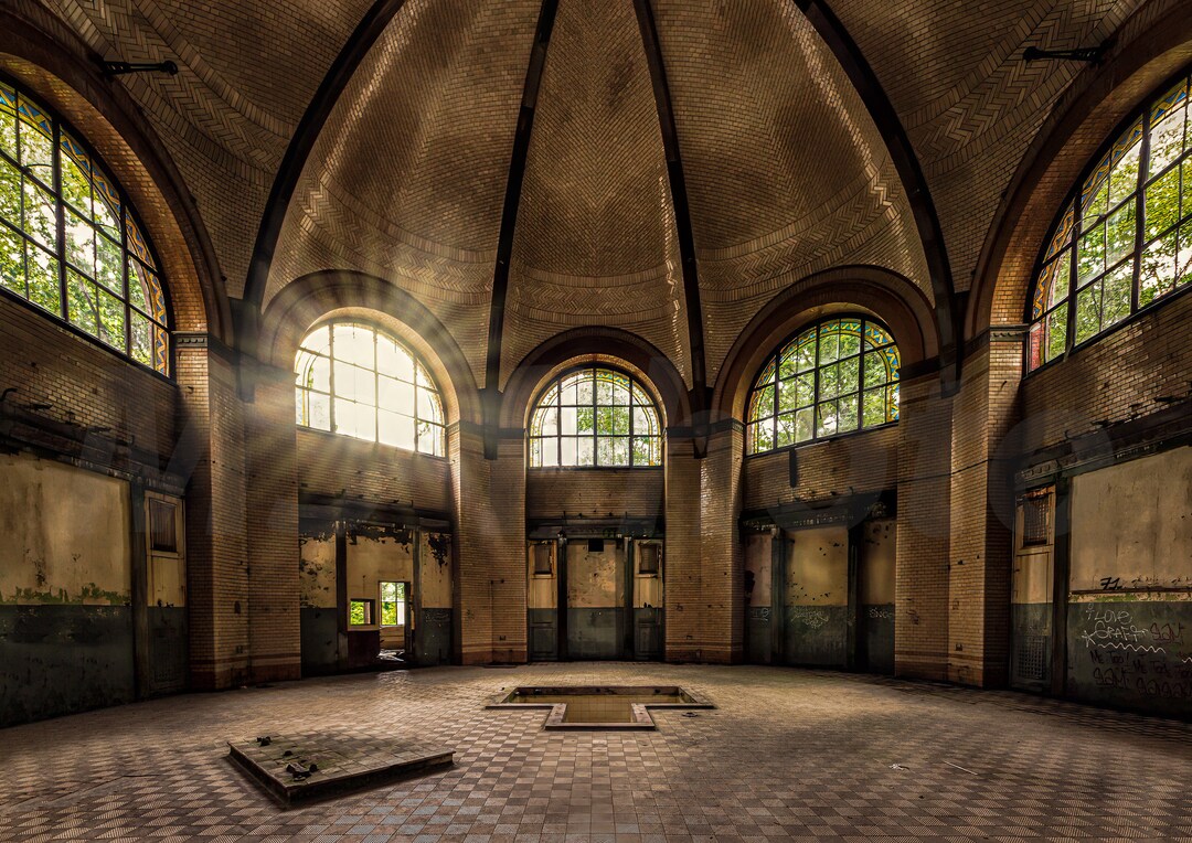 Abandoned Historic Building Print – Sun Rays Through Arched Windows ...