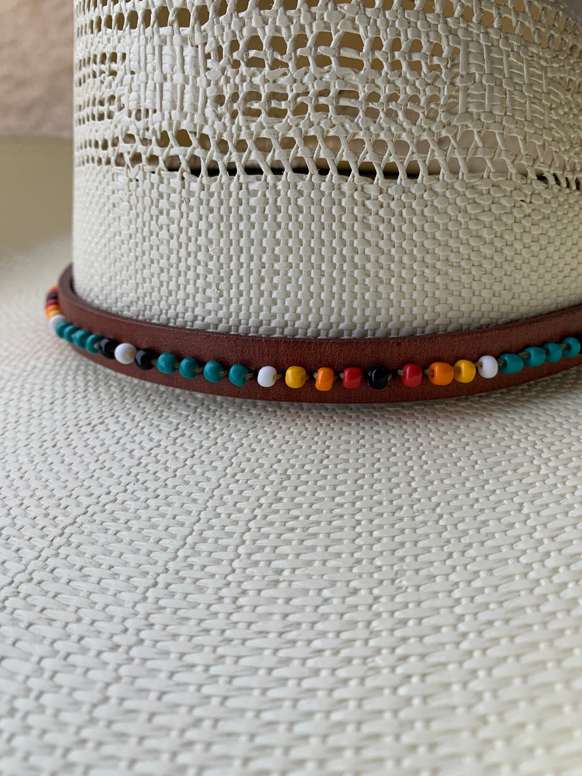 Southwestern Beaded Hat Band, Leather Hat Band, Leather Cowboy Hat Band ...