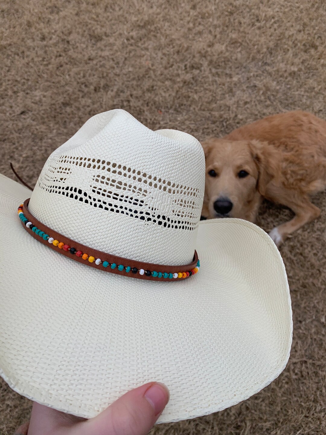 Southwestern Beaded Hat Band, Leather Hat Band, Leather Cowboy Hat Band ...