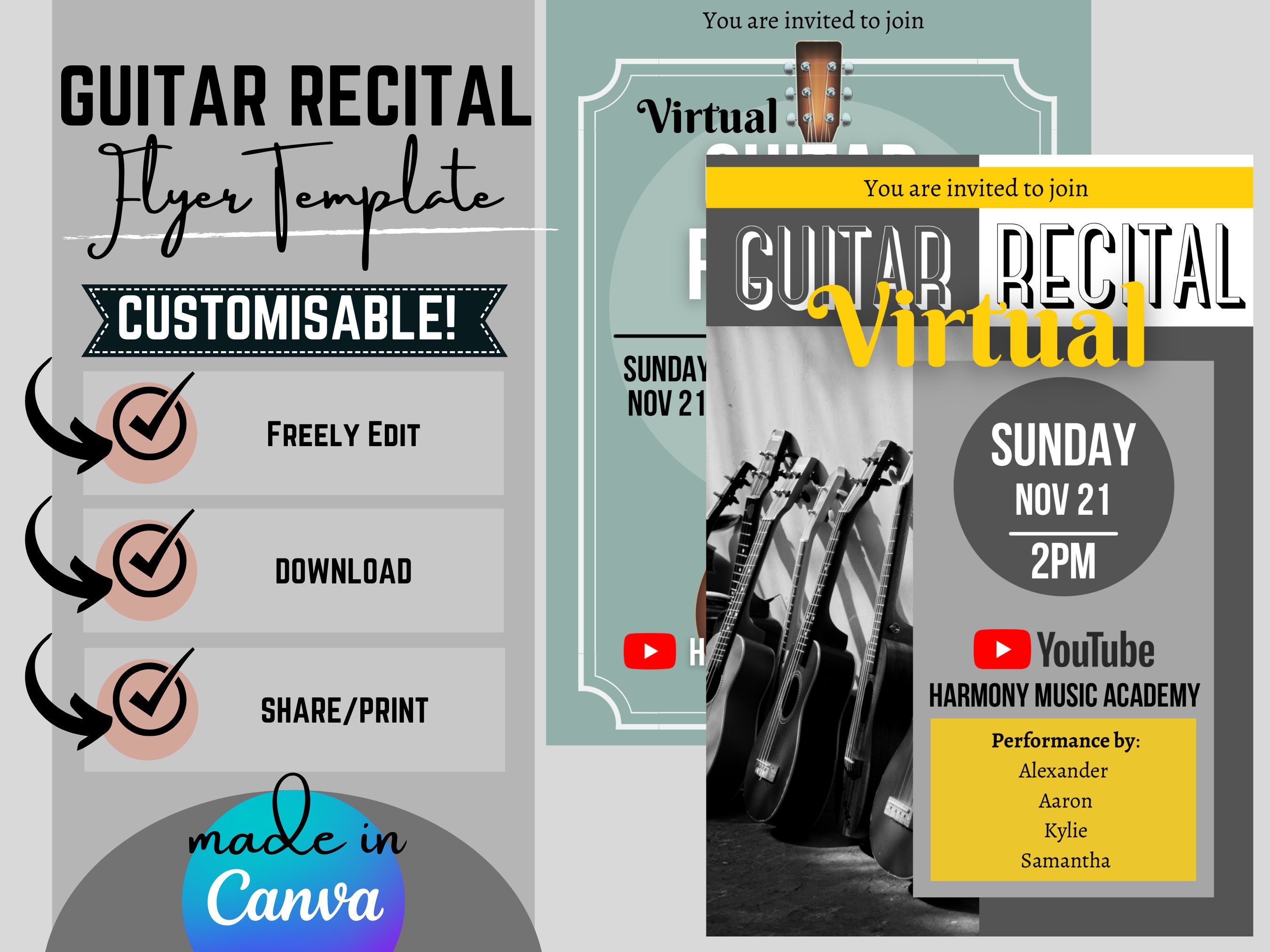 Editable Canva Music Flyer Template Music Recital Invitation - Etsy