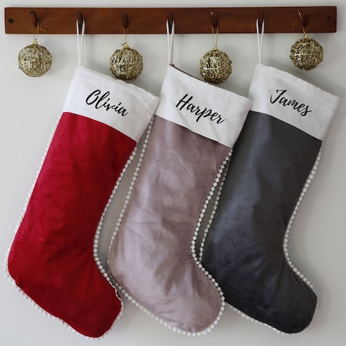 Personalized Velvet Christmas Stocking Custom Name Christmas - Etsy