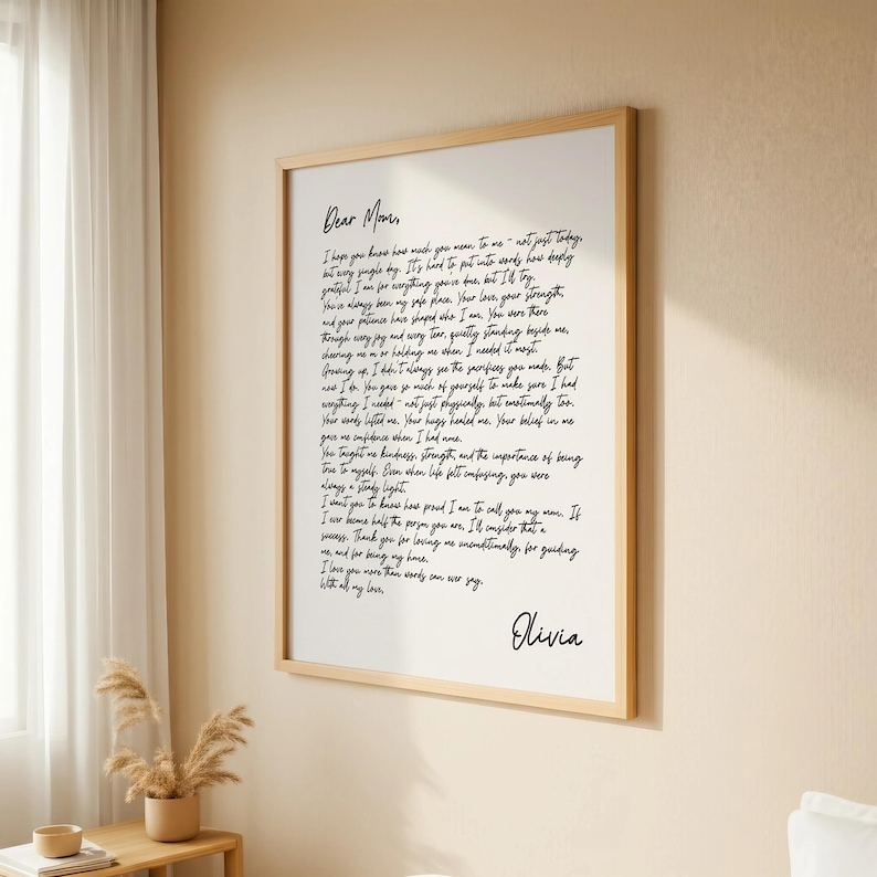Framed Personalized Handwritten Letter Print on Linen – Custom Message ...
