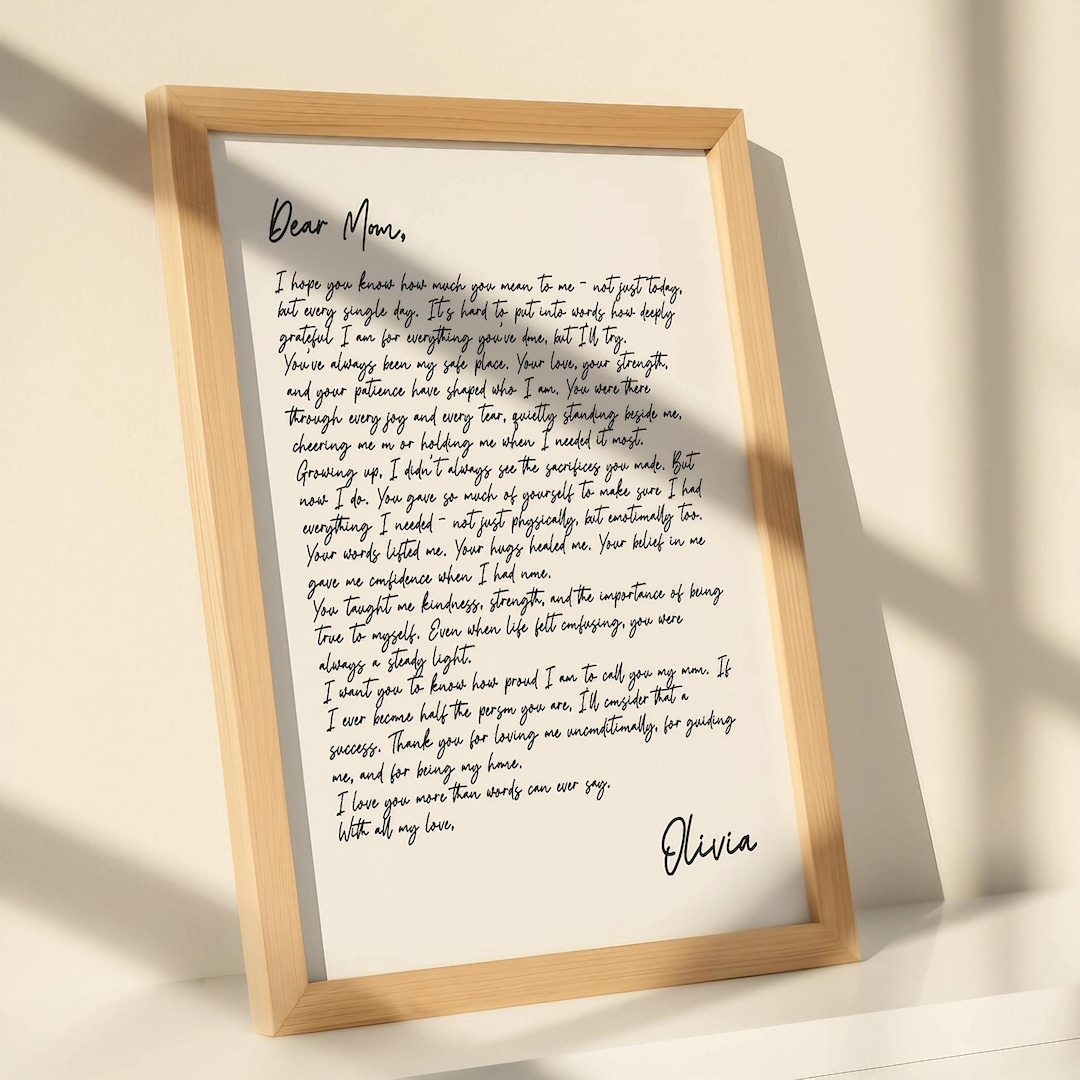 Framed Personalized Handwritten Letter Print on Linen – Custom Message ...