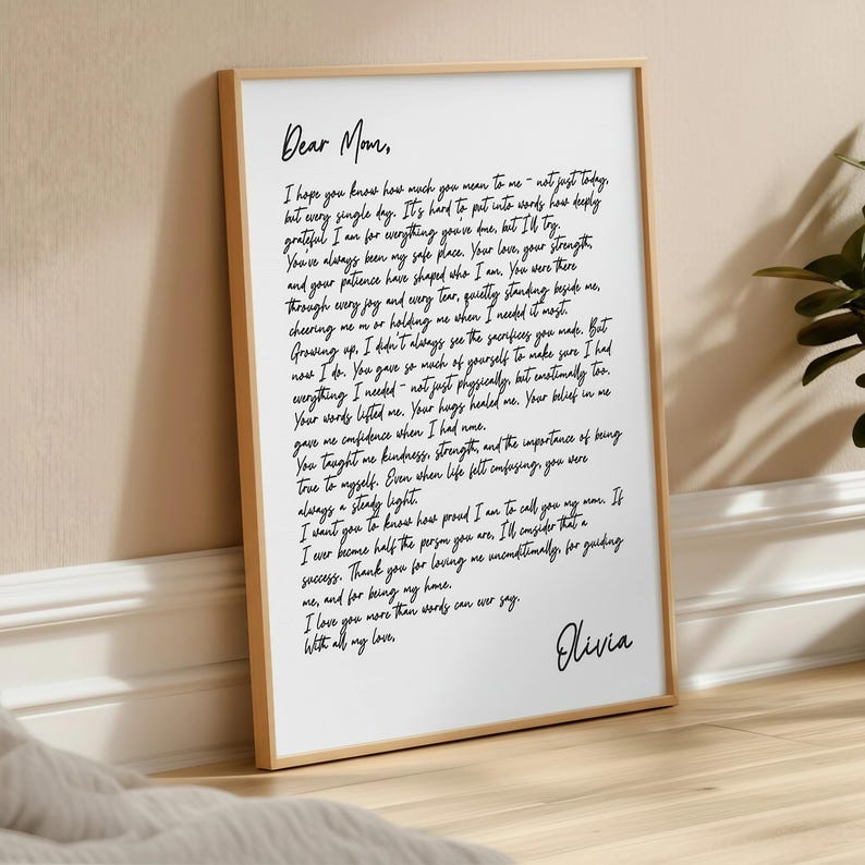 Framed Personalized Handwritten Letter Print on Linen – Custom Message ...