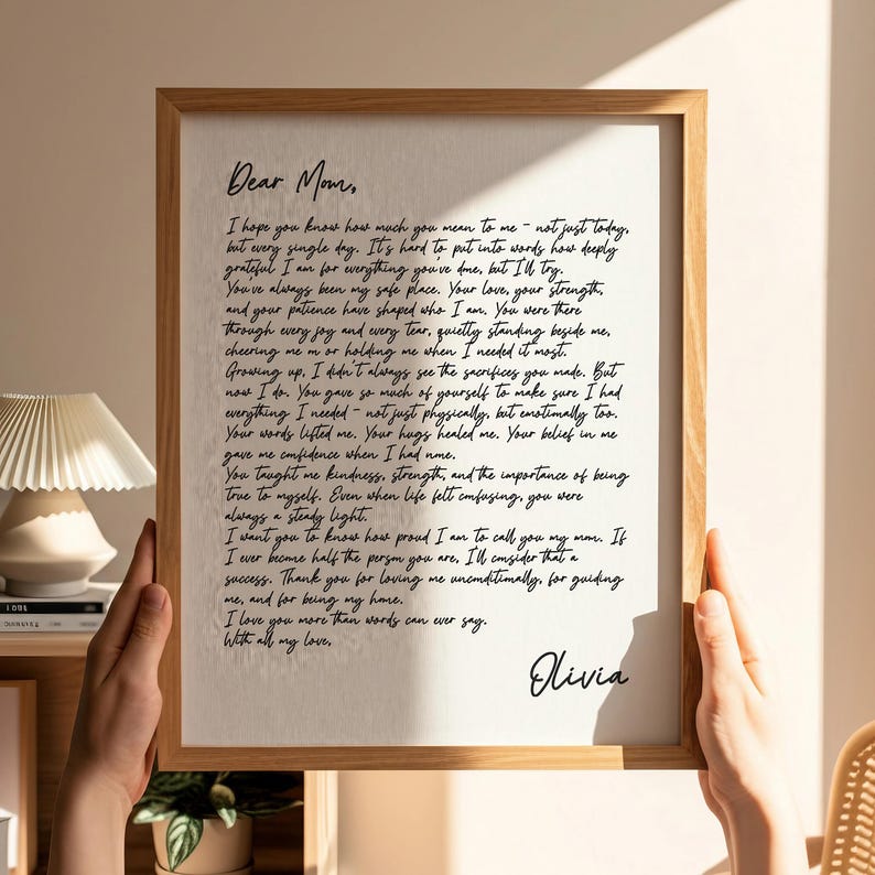Framed Personalized Handwritten Letter Print on Linen – Custom Message ...