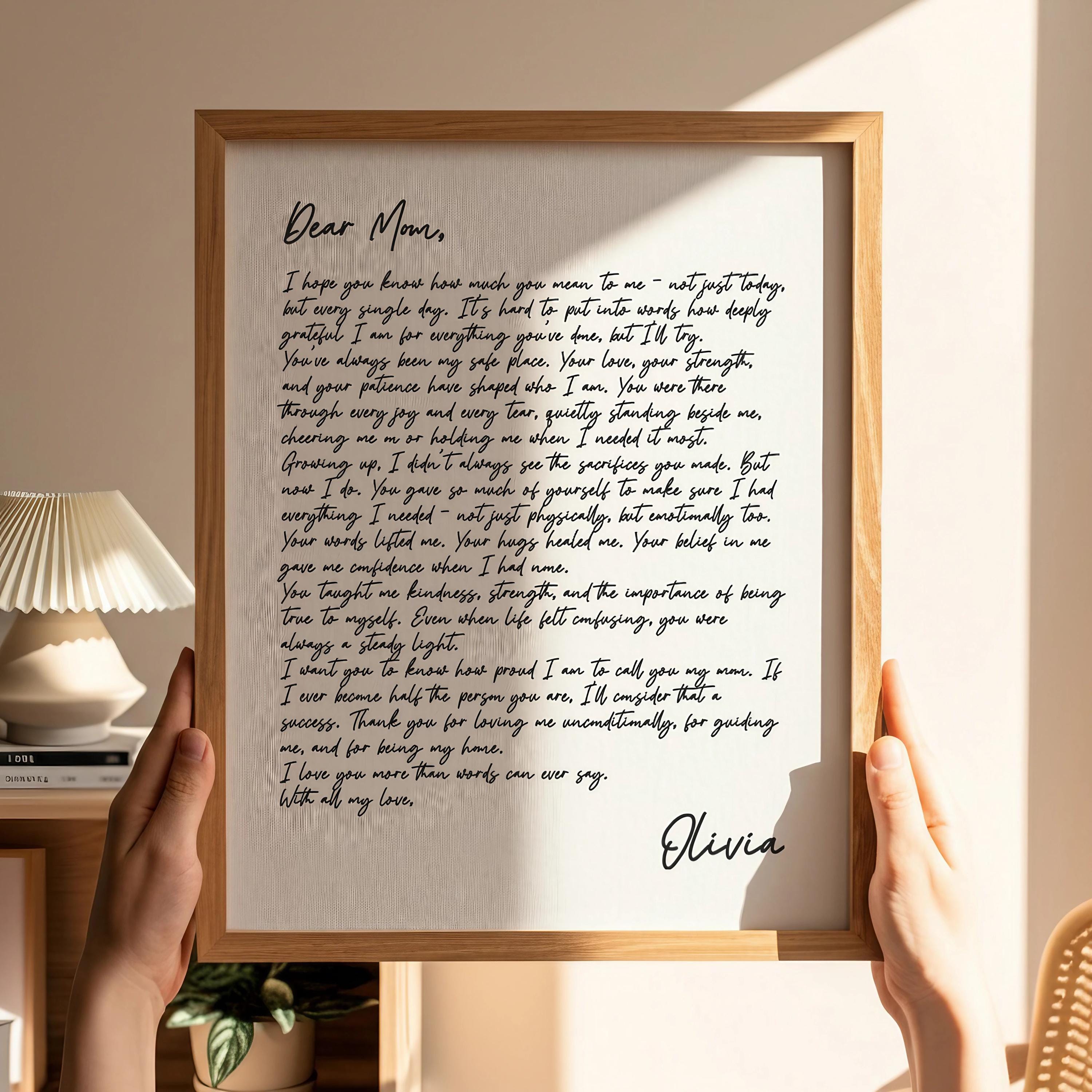 Framed Personalized Handwritten Letter Print on Linen – Custom Message ...